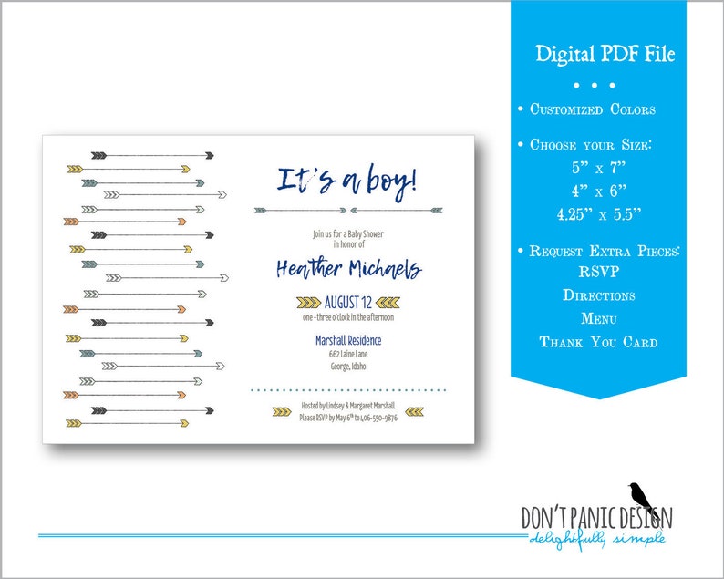 Printable Baby Shower Invitation With Fun Arrow Theme and - Etsy