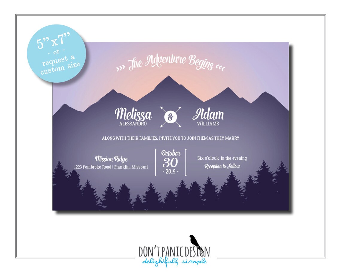 Printable Wedding Invitation in Sunset Colors Purple and Coral - Etsy