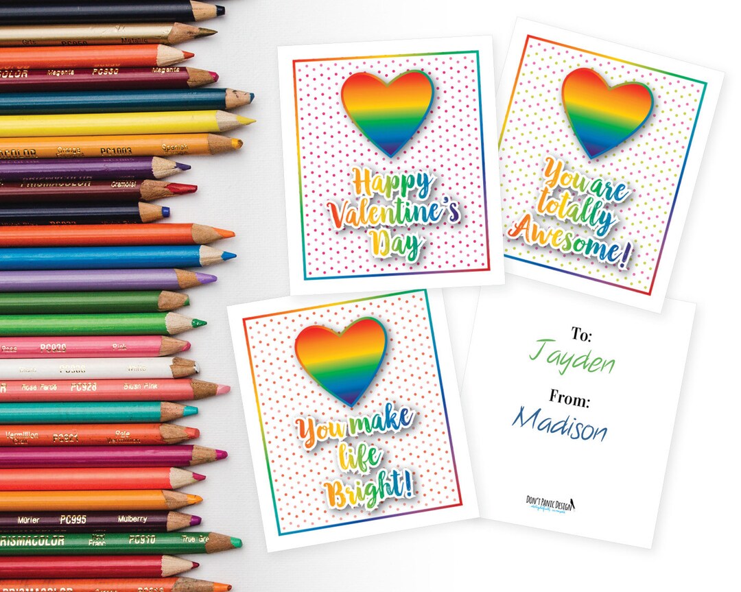 DIY Valentine's Card - Rainbow Heart School Valentines - Bright ...