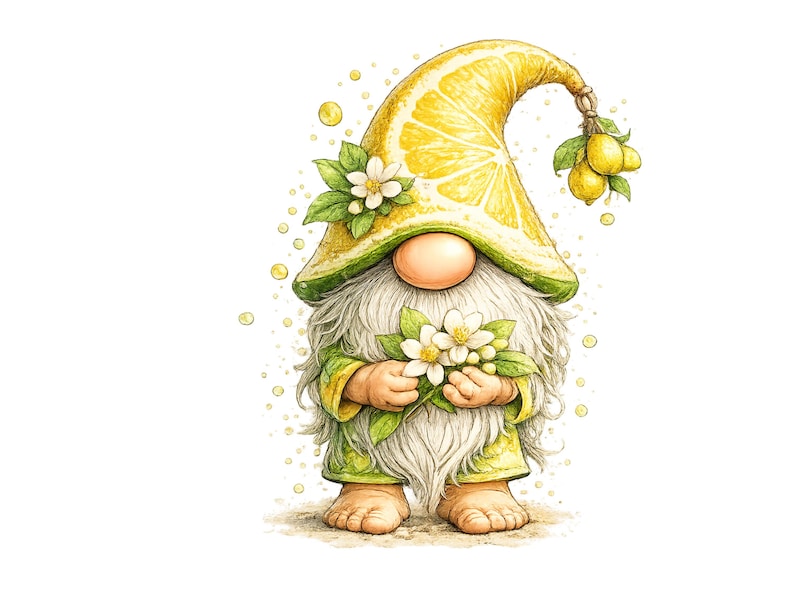 10 Lemon Gnome PNG Bundle – Citrus Summer Gnomes Clipart – Watercolor ...