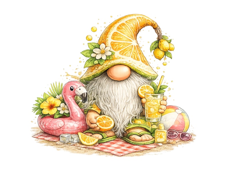 10 Lemon Gnome PNG Bundle – Citrus Summer Gnomes Clipart – Watercolor ...