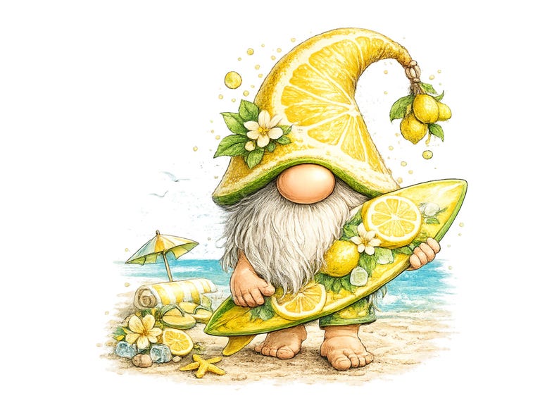 10 Lemon Gnome PNG Bundle – Citrus Summer Gnomes Clipart – Watercolor ...