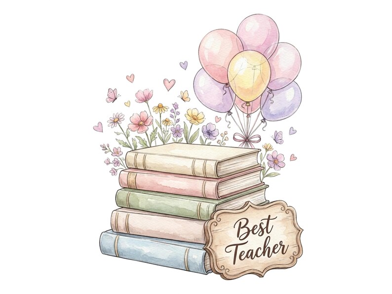 Teacher Appreciation Clip Art Bundle, 70 PNG Whimsical Watercolor ...