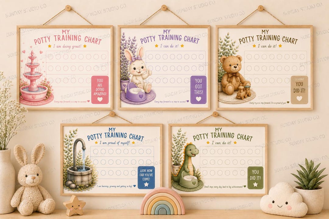 Potty Training Chart Bundle | 5 Toddler Reward Designs (digital ...