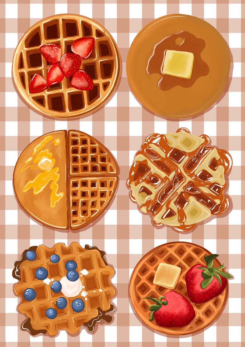 Retro Waffle Frame Poster - Strawberry, Blueberry, Maple Syrup ...