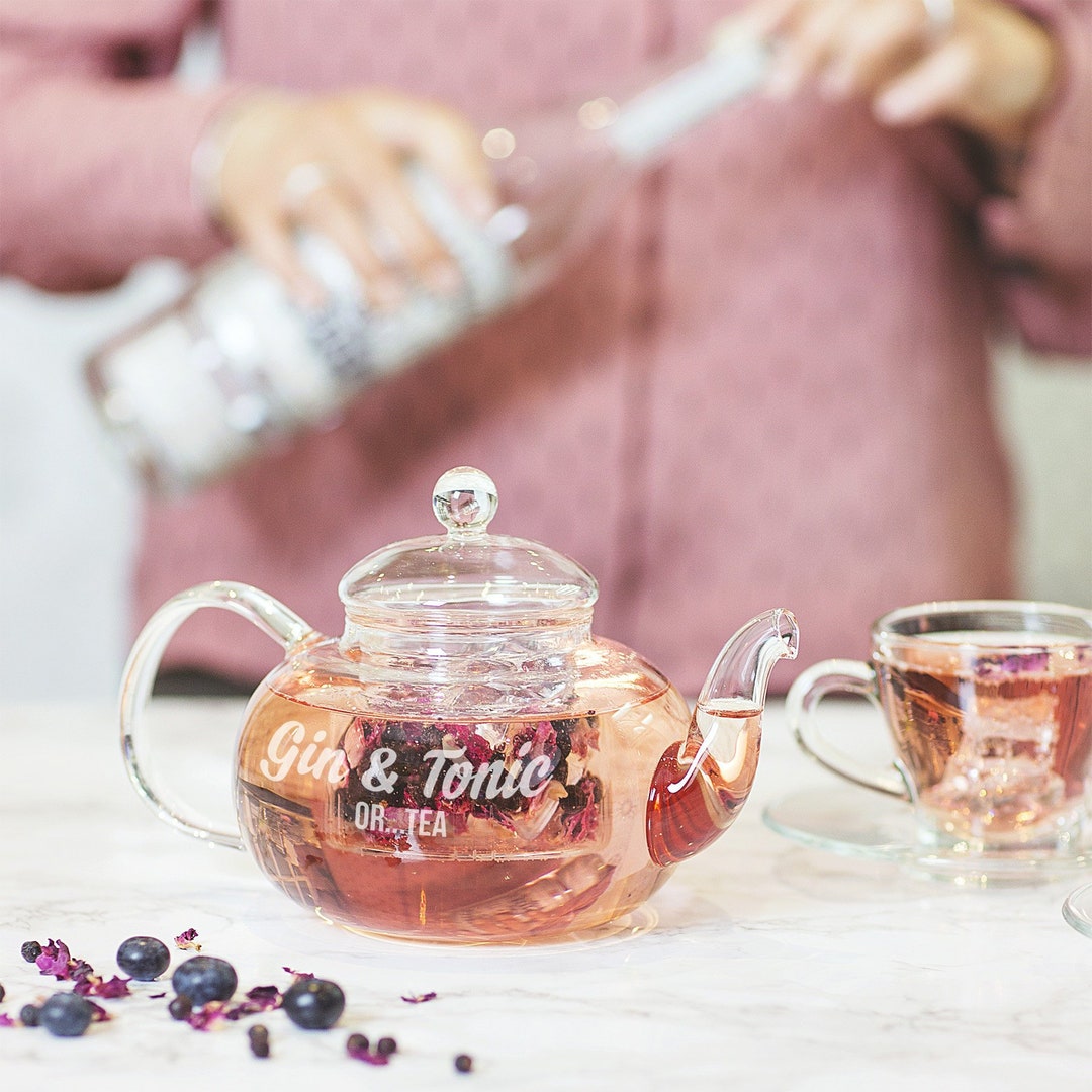 Personalised Glass Teapot and Teacup Set Personalized Gin & Tonic ...