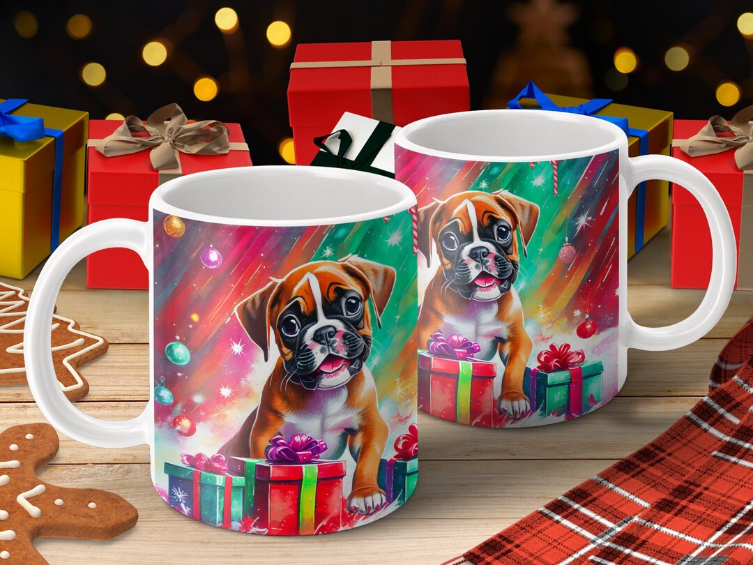 Christmas Boxer Dog Mug 11oz Ideal Dog Xmas Stocking Gift, Cute Boxer ...