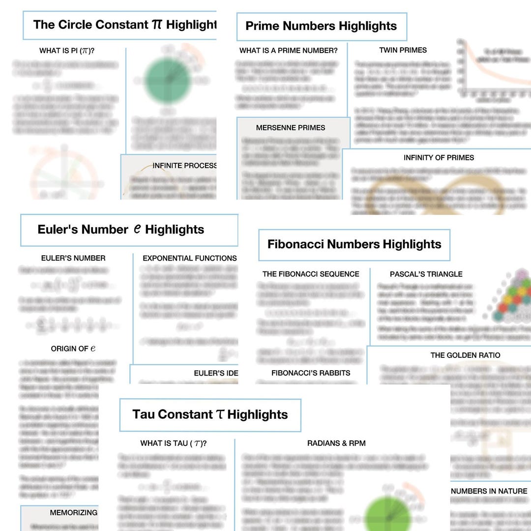 Math Lover Collection: Circle Constant Pi, Fibonacci Sequence, Euler's ...