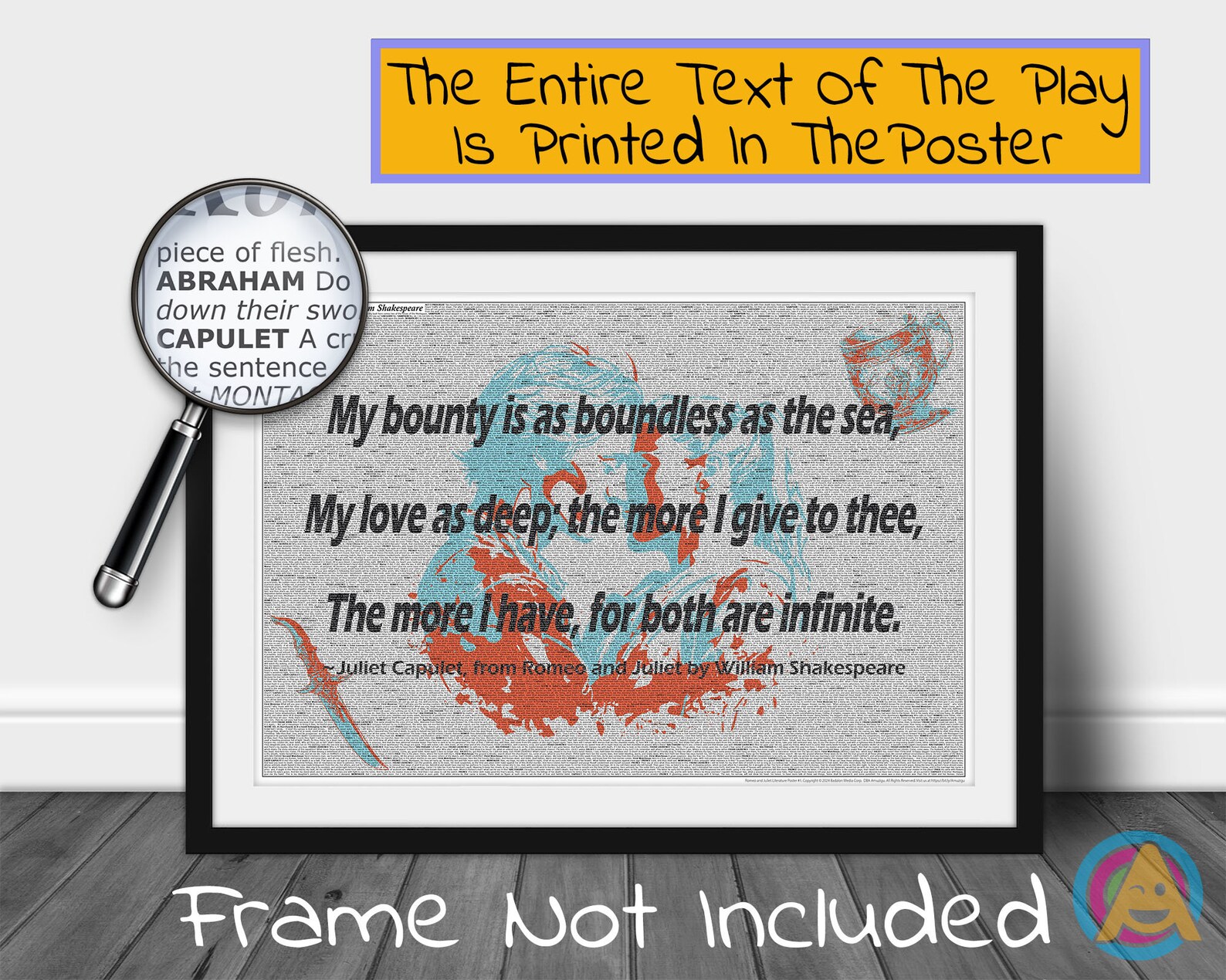 Romeo and Juliet Literary Poster 1: Classic Quote / Full Text of Play ...