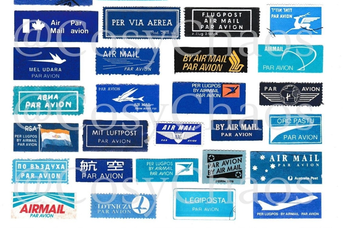 Vintage Airmail Labels, Digital Download, Worldwide Stickers. - Etsy
