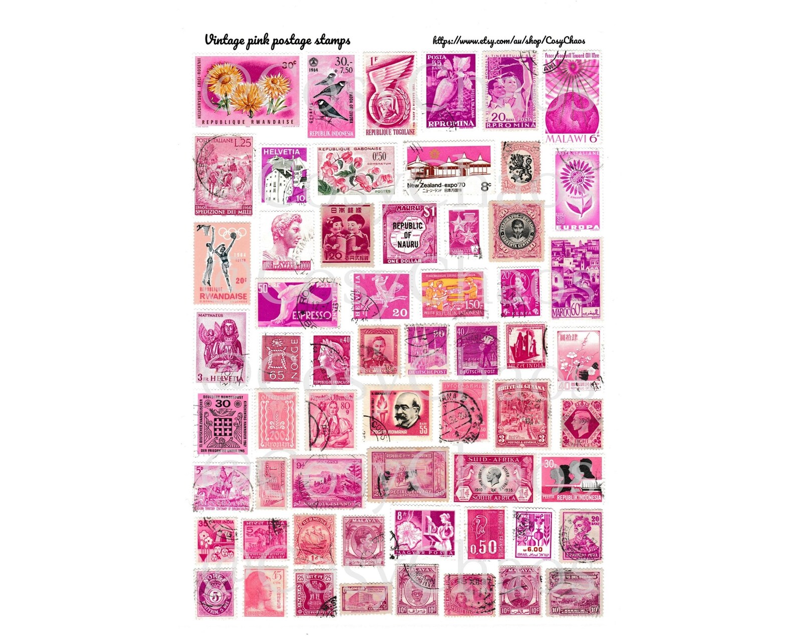 Printable Vintage Pink Postage Stamps Instant Download for - Etsy