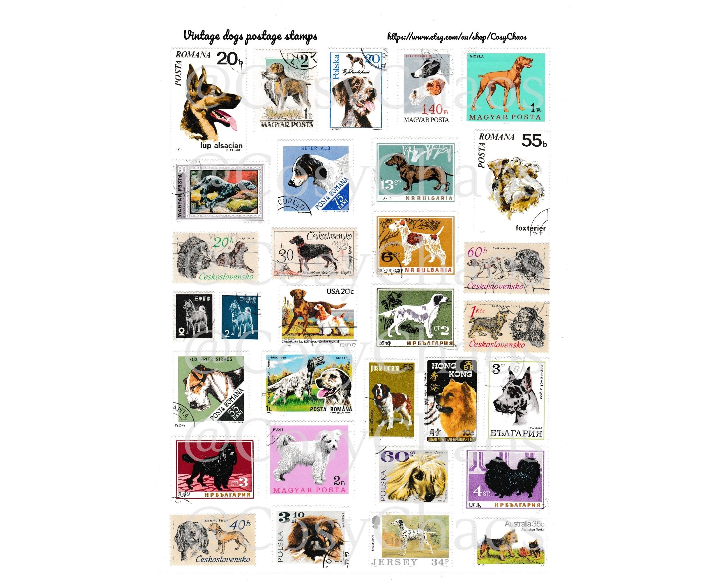 Printable Vintage Dogs Postage Stamps Instant Download for Junk ...