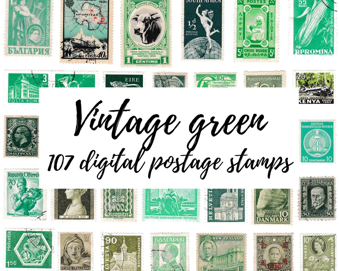 Printable Vintage Green Postage Stamps Instant Download for - Etsy