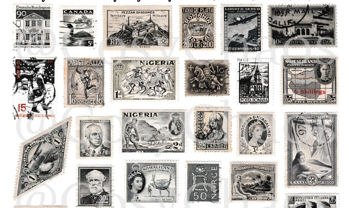 Printable Vintage Black and White Postage Stamps Instant Download ...