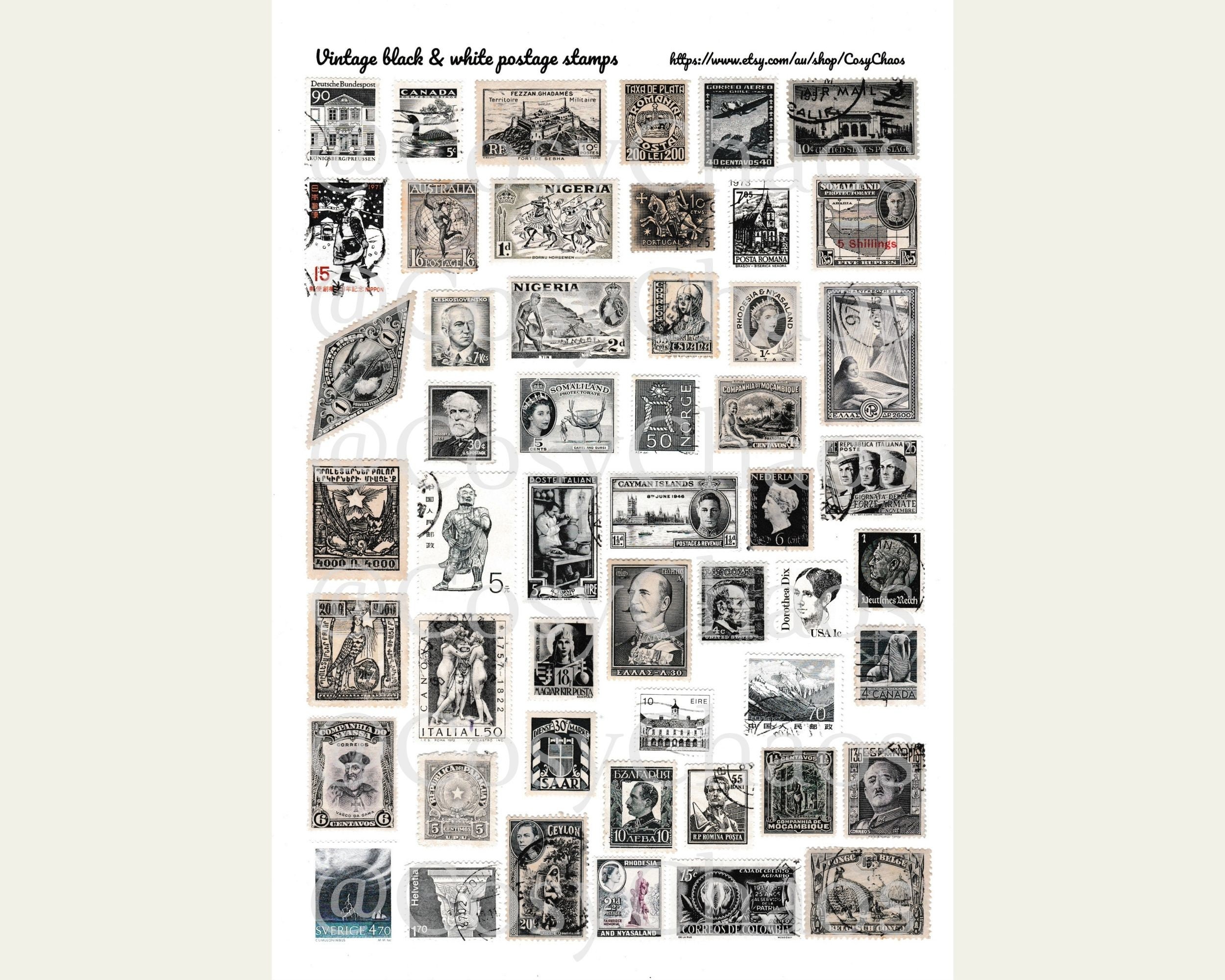 Printable Vintage Black and White Postage Stamps Instant Download ...