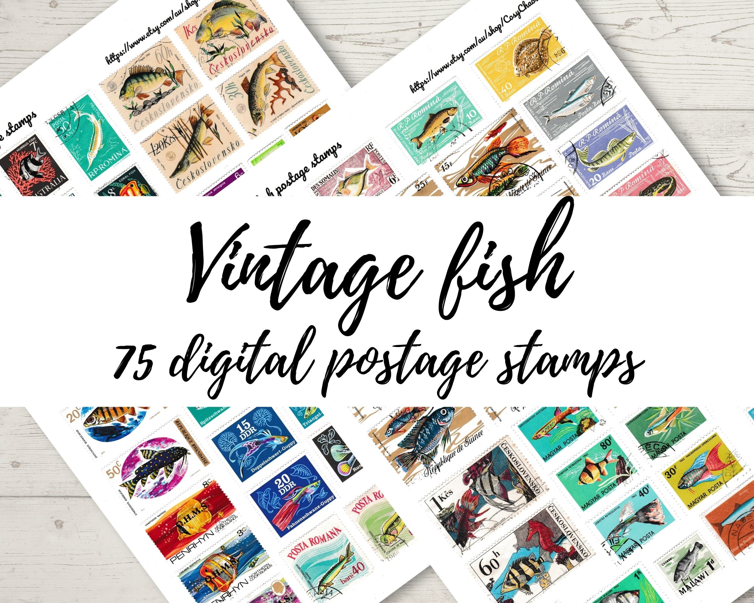 Printable Old Postage Stamps, Fish Ephemera & Collage Sheet for Junk ...