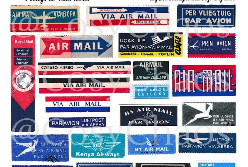 Vintage Airmail Labels, Digital Download, Worldwide Stickers. - Etsy
