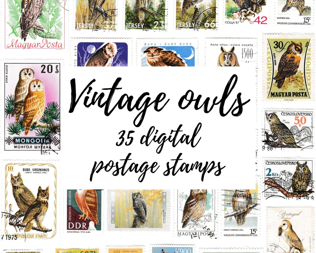 Printable Vintage Owls Postage Stamps Instant Download for - Etsy