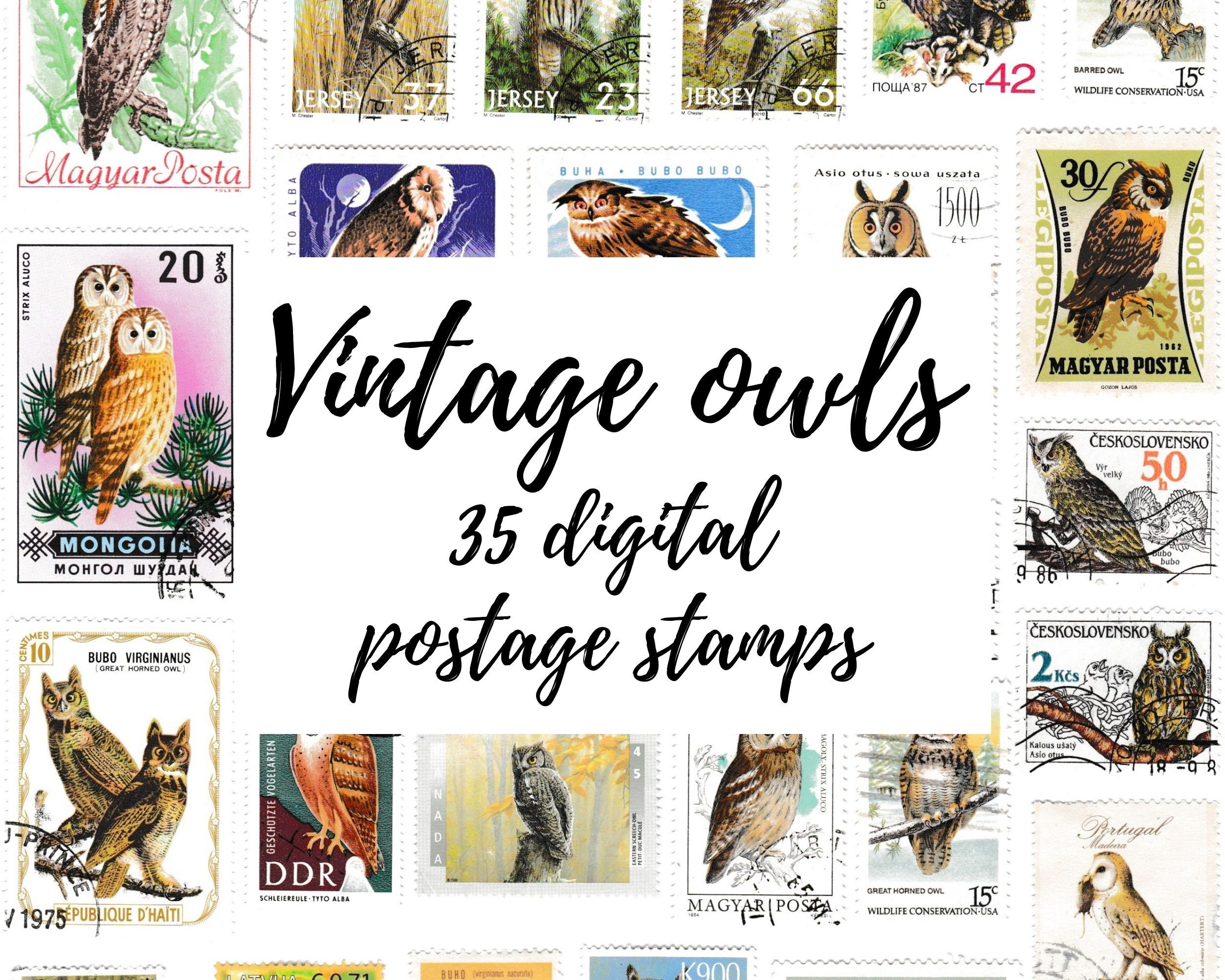 Printable Vintage Owls Postage Stamps Instant Download for - Etsy