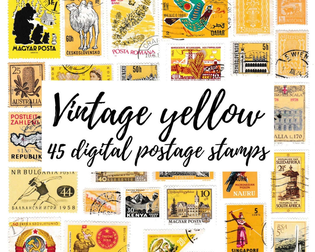 Printable Vintage Yellow Postage Stamps Instant Download for - Etsy