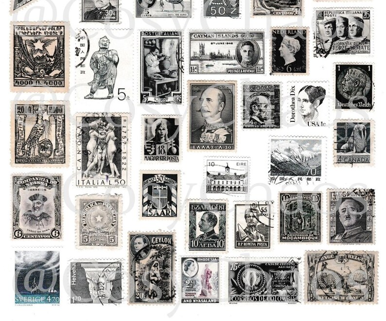 Printable Vintage Black and White Postage Stamps Instant Download ...
