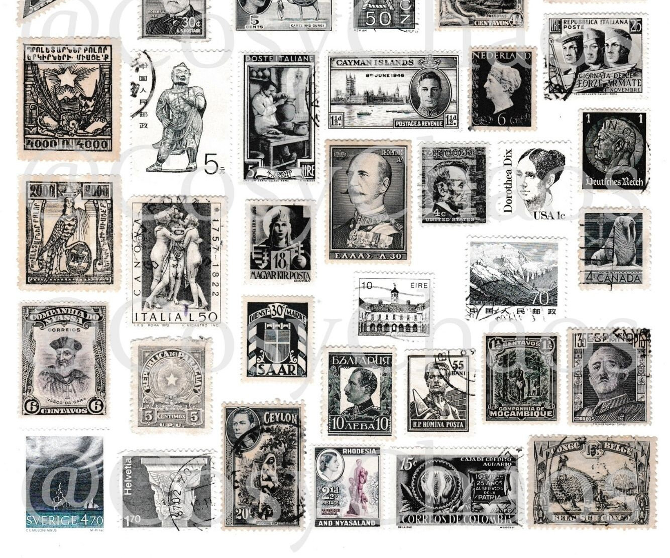 Printable Vintage Black and White Postage Stamps Instant Download ...