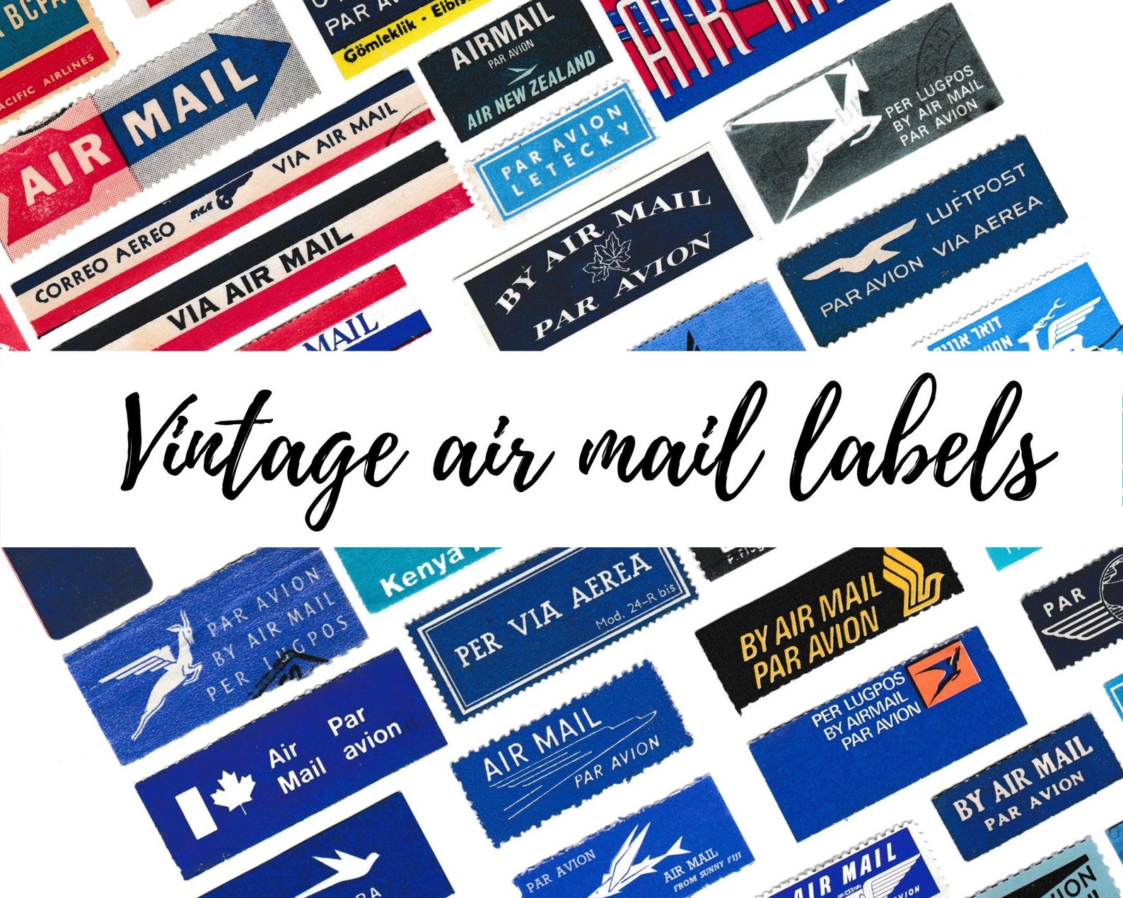 Vintage Airmail Labels, Digital Download, Worldwide Stickers. - Etsy ...