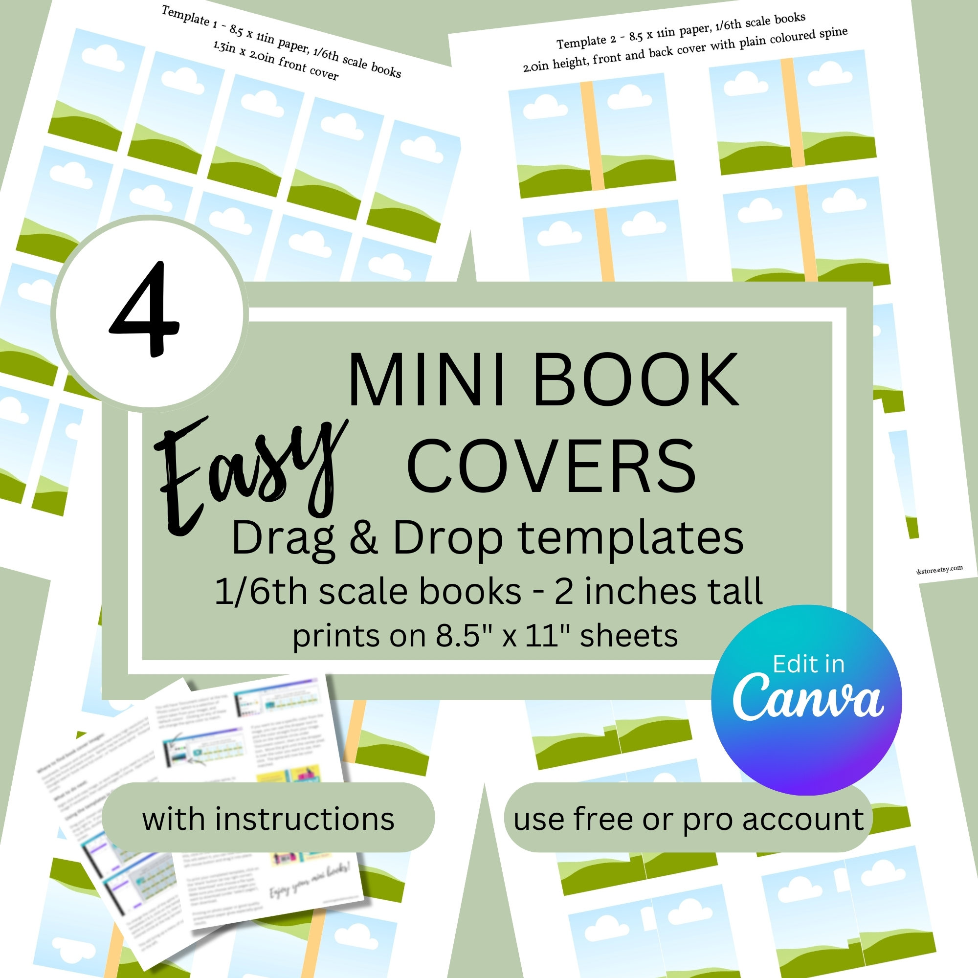 1/6th Scale Mini Book Cover Templates, Mini Books for Reading Journals ...