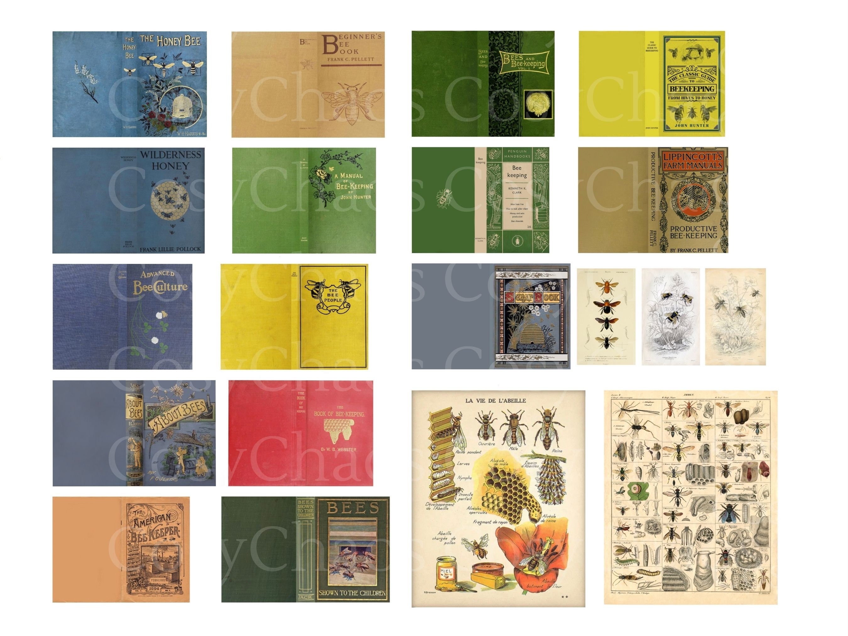 Miniature Vintage Library BEES, 15 Vintage Book Covers for Dollhouse 1 ...