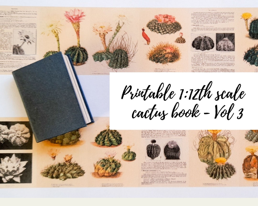 Printable Miniature Illustrated Cactus Book, Dollhouse 12th Scale ...