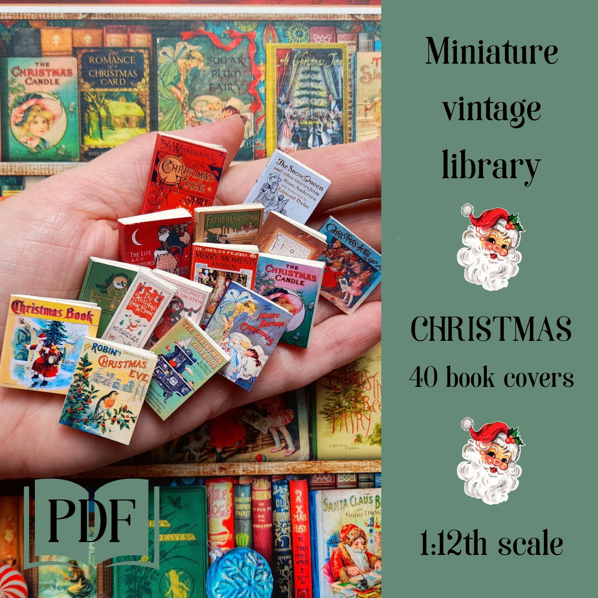 Miniature Christmas Vintage Library, 40 Vintage Book Covers for Dolls 1 ...