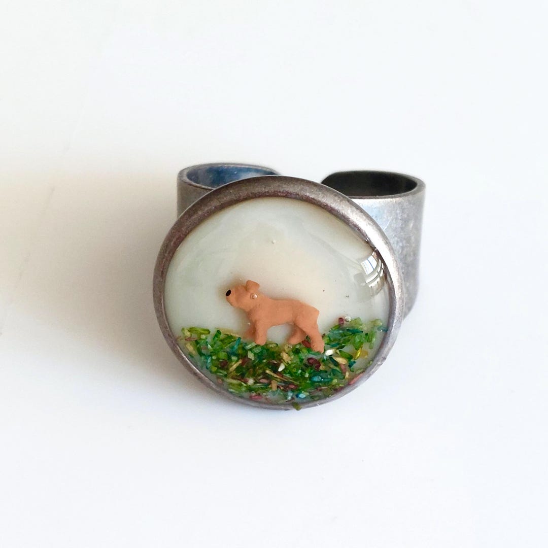 Dog Signet Ring With Miniature and Resin. Funny Signet for Woman - Etsy