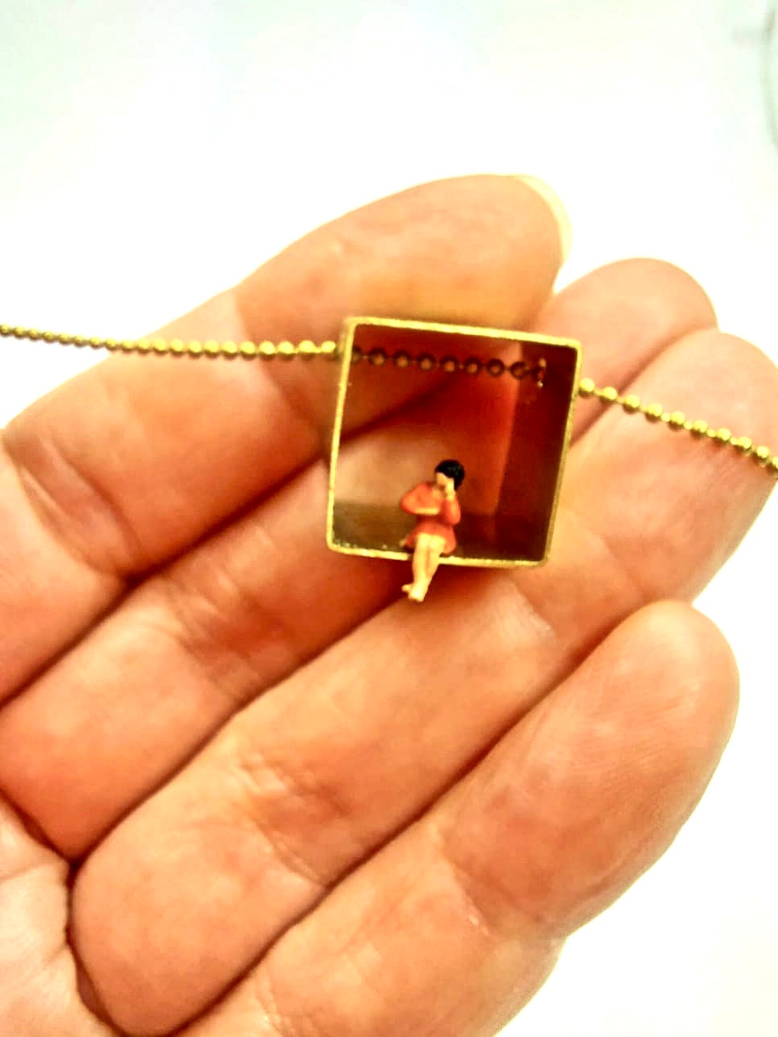 Miniature Diorama Necklace: Raw Brass Cube Pendant, Tiny Figurines - Etsy