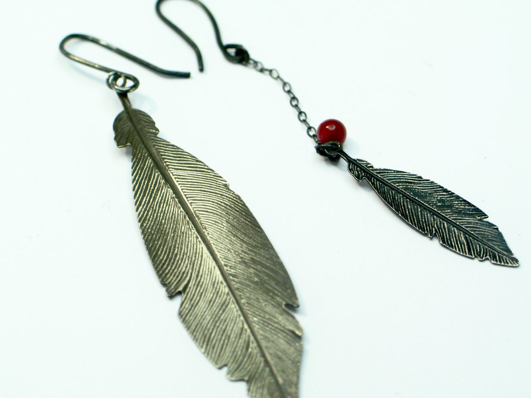 Feather Earrings Large Silver Feather Earrings Silver Drop - Etsy
