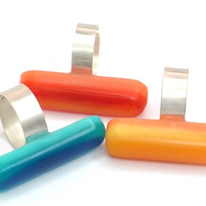 Resin Ring Rothko Inspired. Blue, Red and Yellow and Silver Ring. Ombre ...