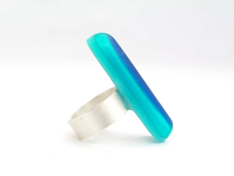 Resin Ring Rothko Inspired. Blue Red and Yellow and Silver - Etsy
