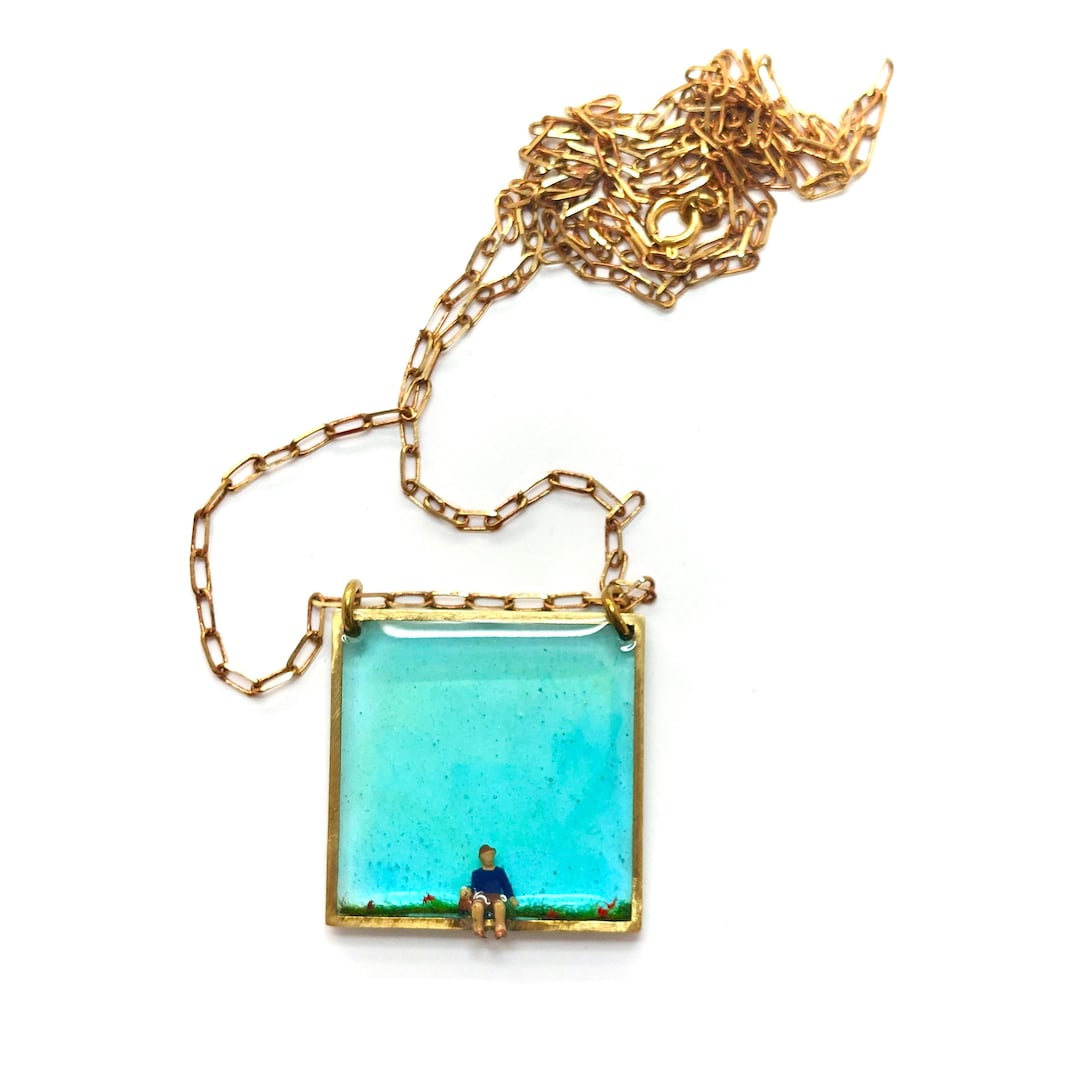 Resin Miniature Necklace in a Brass Cube. Small Diorama Jewelry. - Etsy