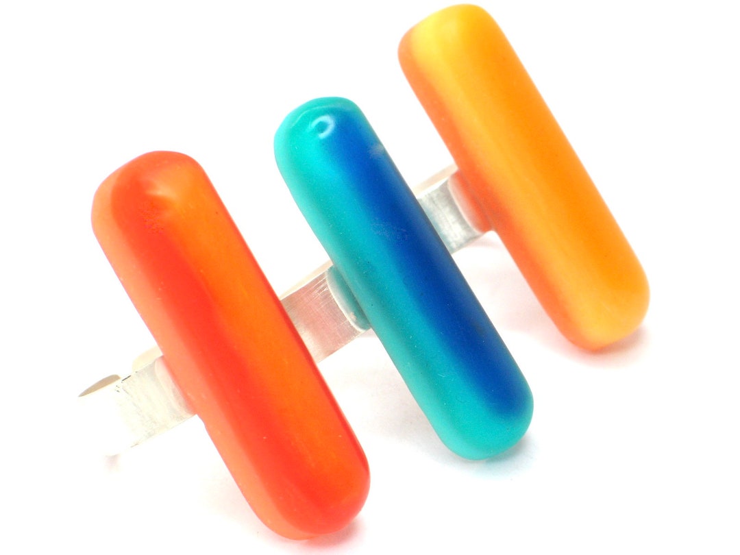 Resin Ring Rothko Inspired. Blue, Red and Yellow and Silver Ring. Ombre ...