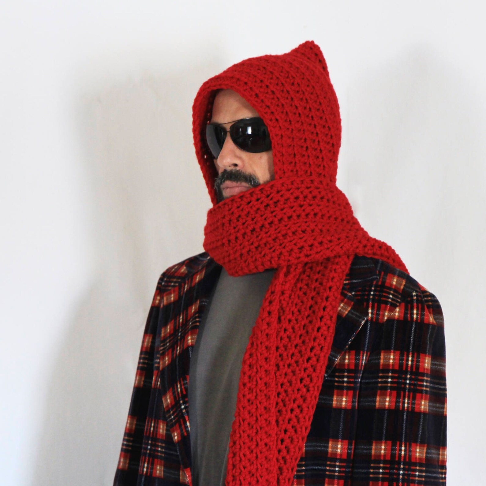 Mens Long Hooded Scarf Red Hooded Scarf Open Ends Hooded - Etsy