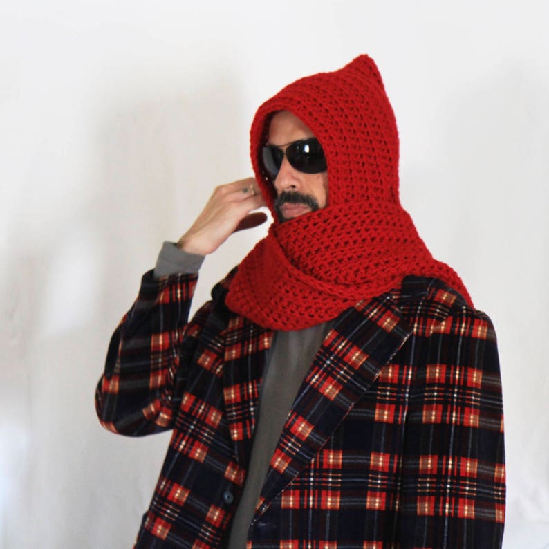 Mens Long Hooded Scarf Red Hooded Scarf Open Ends Hooded - Etsy