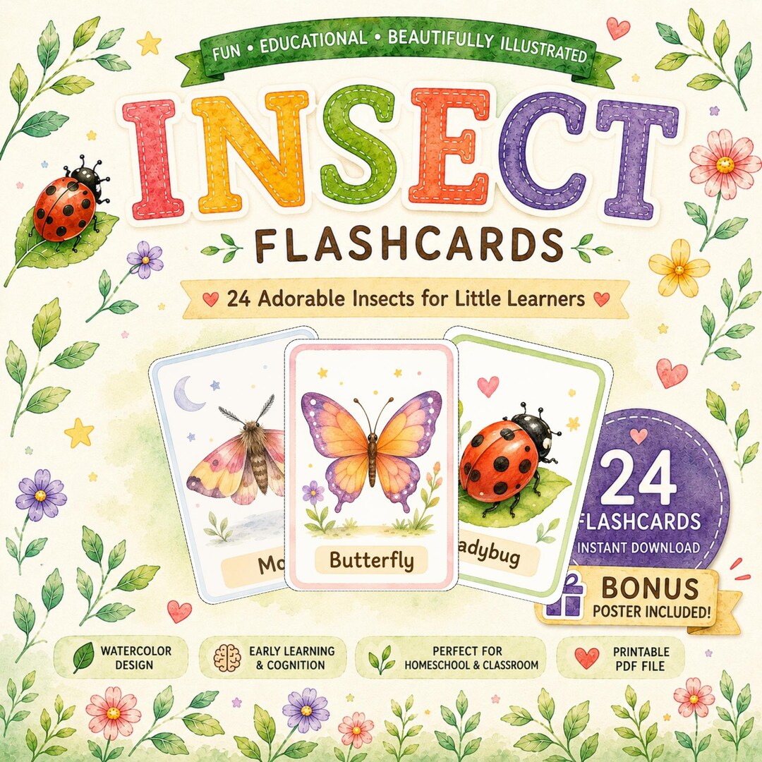 Printable Insect Flashcards | Watercolor Bug Cards for Preschool ...