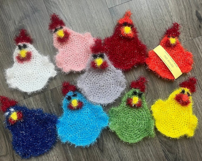 Set of 4 Chicken Kitchen Scrubbies, Kitchen Scrubber, Dish Scrubby ...