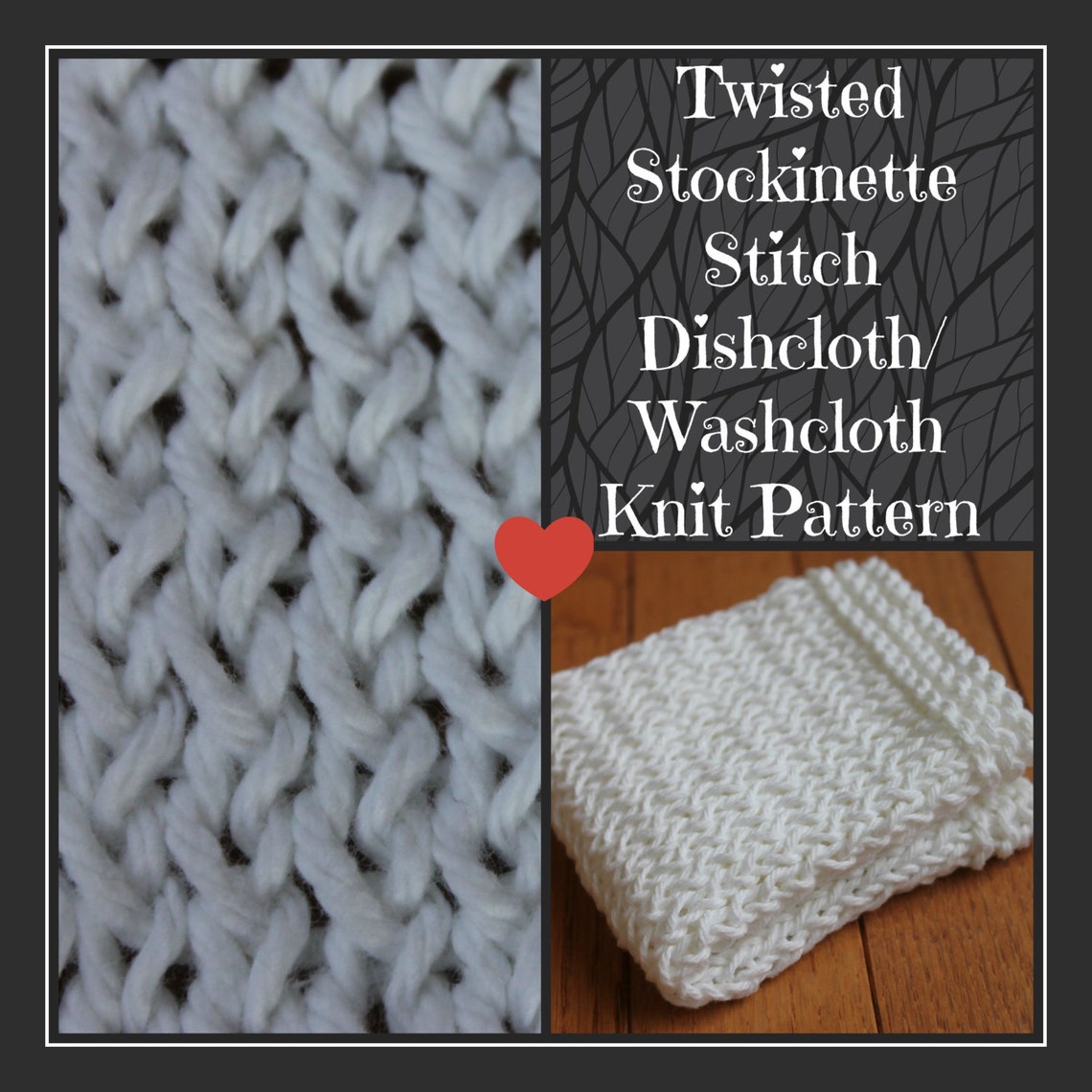 Knit PATTERN, Twisted Stockinette Stitch Dishcloth, Wash Cloth, Instant ...