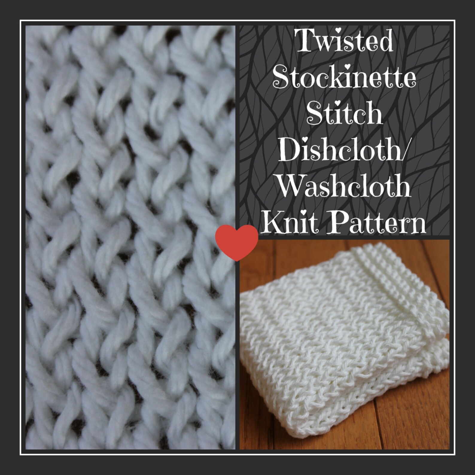 Knit PATTERN, Twisted Stockinette Stitch Dishcloth, Wash Cloth, Instant ...