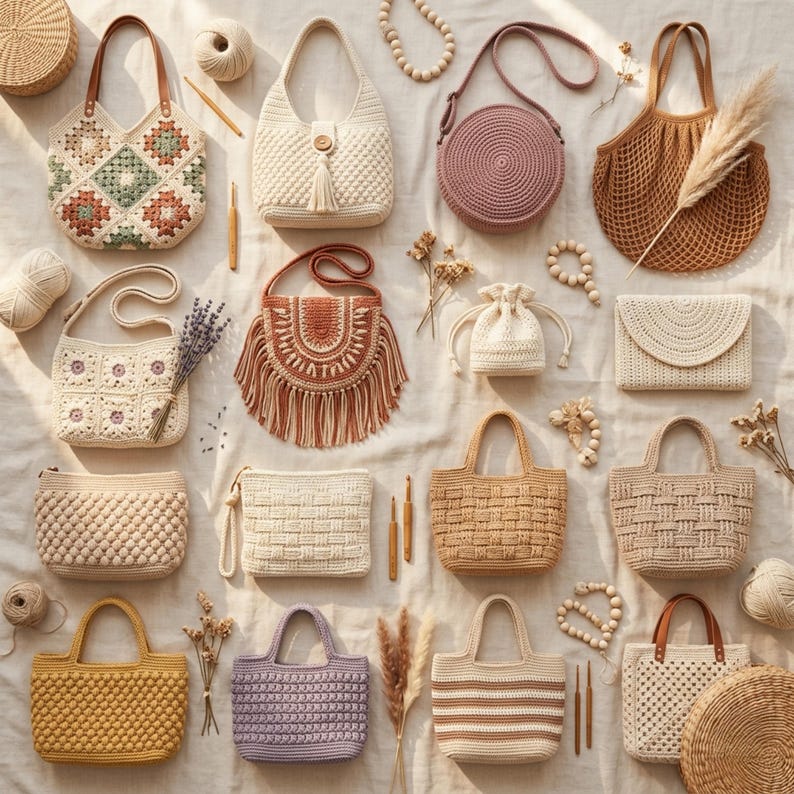200+ Crochet Bag Patterns Bundle, Tote, Crossbody, Shoulder, Boho ...