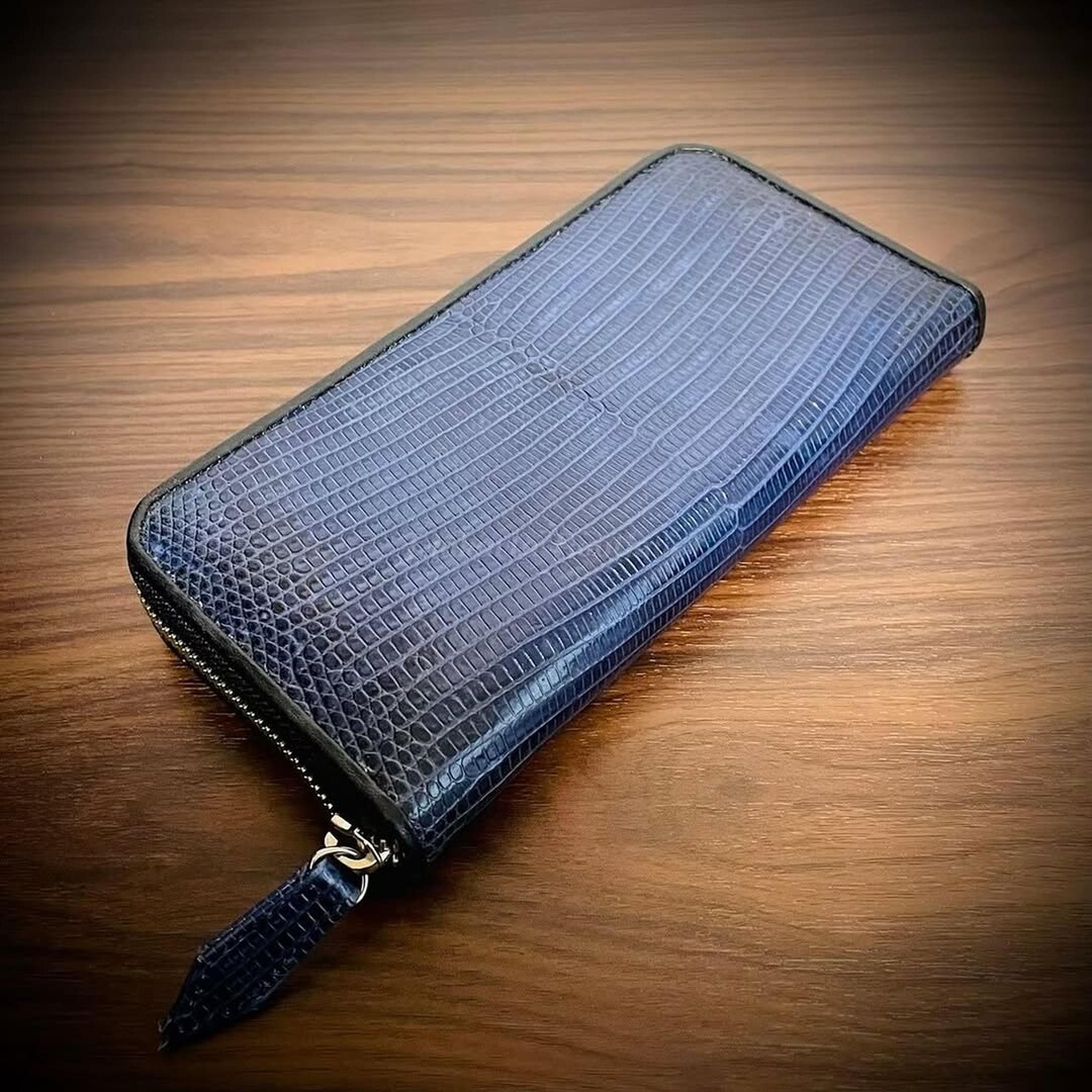 Real Lizard Skin Wallet | Deep Blue Handmade Exotic Bifold Wallet ...