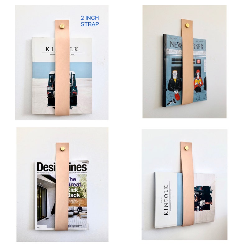 Magazine Holder Recycled Leather and Brass Wall Strap for - Etsy
