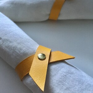 Napkin Rings, Mustard Yellow Recycled Leather and Brass - Etsy