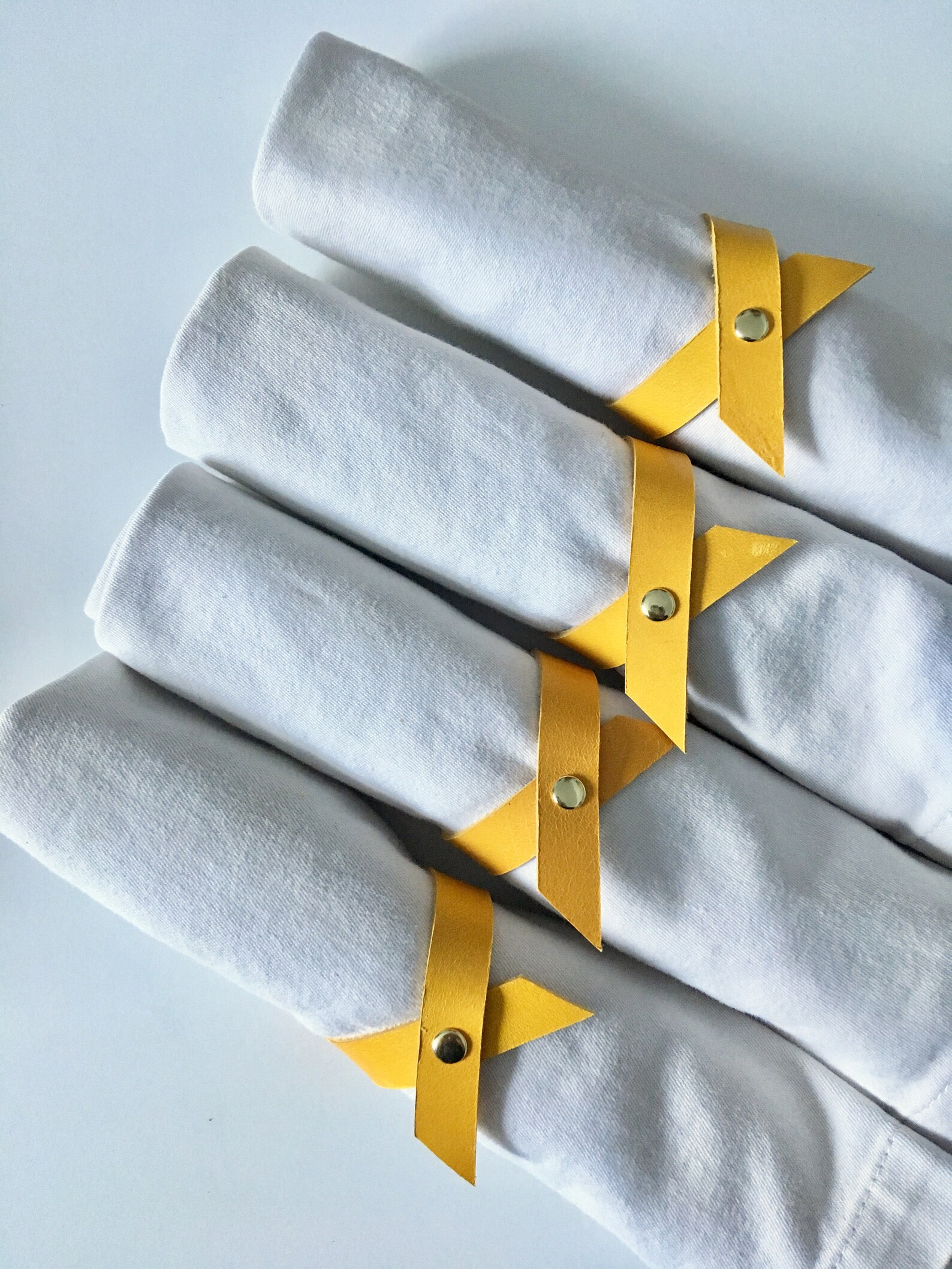 Napkin Rings Mustard Yellow Recycled Leather and Brass - Etsy