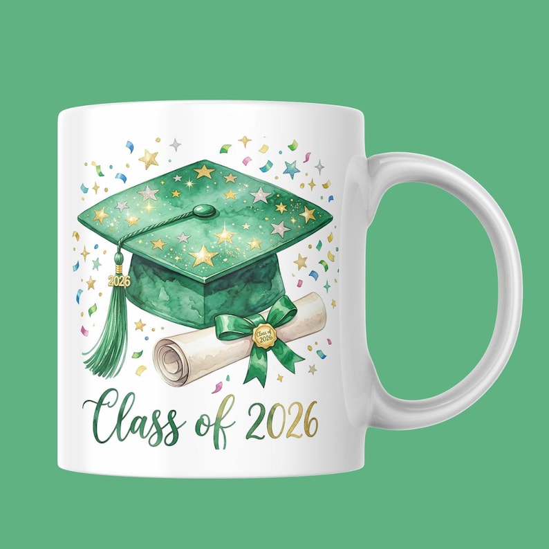 Green Graduation Cap PNG Class of 2026 Watercolor Graduation Clipart ...
